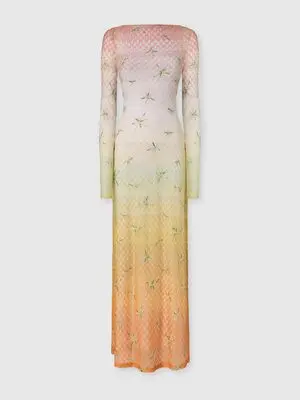 Missoni Long Cover-up Dress In Lamé Viscose With Dégradé Spiderweb Motif And Embroidery - Multicoloured