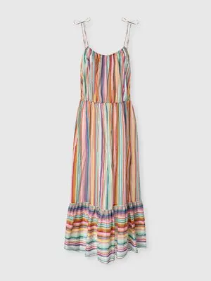 Missoni Long Flounced Cover-up In Cotton And Silk With Zigzag Pattern - Multicoloured