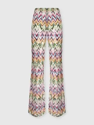 Missoni Flared Pants In Stretch Viscose With Lace Pattern And Zigzag Motif - Multicoloured
