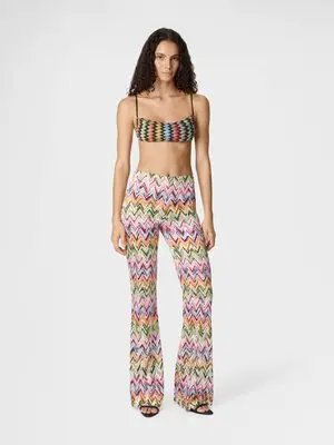 Missoni Flared Pants In Stretch Viscose With Lace Pattern And Zigzag Motif - Multicoloured