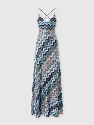 Missoni Long Dress With Crossed Straps In Chevron Viscose - Multicoloured