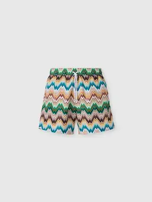 Missoni Mid-length Swim Shorts With Irregular Zig Zag Print