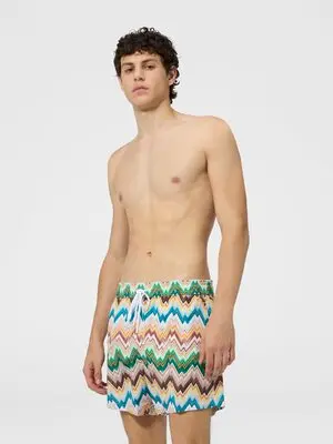 Missoni Mid-length Swim Shorts With Irregular Zig Zag Print