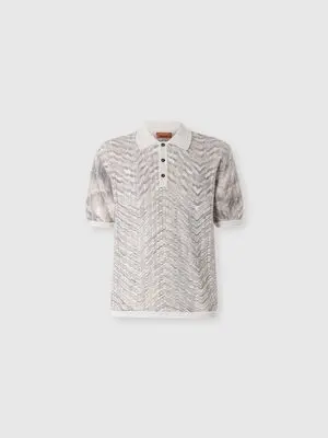 Missoni Openwork Knit Cotton And Viscose Polo Shirt - White,beige