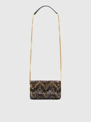 Missoni Leather And Canvas Wallet On Chain - Multicoloured