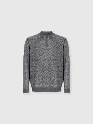 Missoni Long-sleeve Cashmere Zig Zag Polo Shirt - Grey