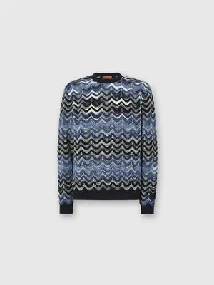 Missoni Crew Neck Sweater With Geometric Zigzag Pattern - Blue