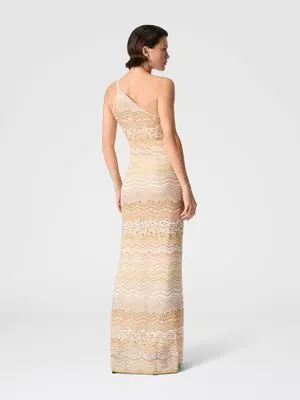 Missoni Long One-shoulder Dress With A Chevron Pattern With Sequins