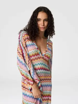 Missoni Long Caftan Cover-up With Micro Pixel-effect Zigzag Pattern
