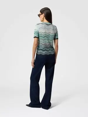 Missoni Crew-neck T-shirt In Viscose Chevron Lamé With Sequins