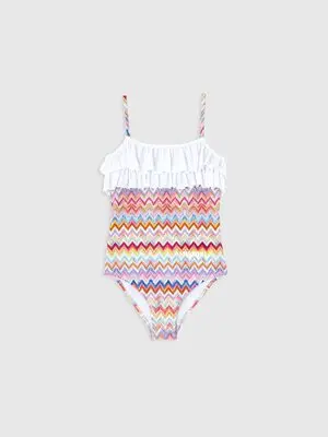 Missoni One-piece Swimsuit With Zig Zag Print And Ruffles - Multicoloured