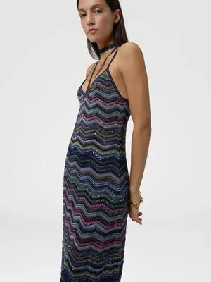 Missoni Long Chevron Knit Dress With Braided Straps