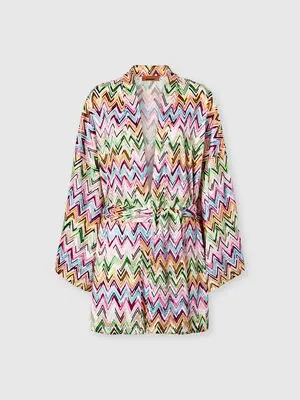Missoni Kimono Cover-up In Stretch Viscose With Lace And Zigzag Motif - Multicoloured