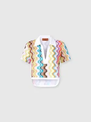 Missoni Cropped Polo In Printed Zig Zag Terry - Multicoloured