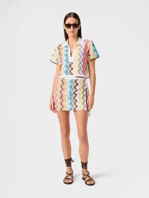 Missoni Cropped Polo In Printed Zig Zag Terry