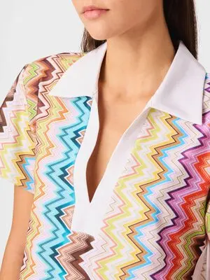Missoni Cropped Polo In Printed Zig Zag Terry