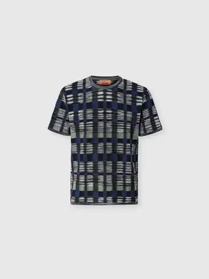 Missoni Crew-neck Cotton And Viscose T-shirt With Check Pattern - Multicoloured
