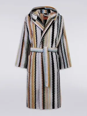 Missoni Long Curt Chevron Cotton Terry Hooded Bathrobe - Black