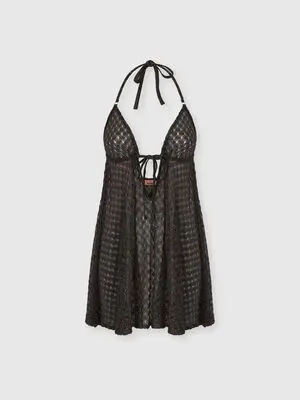 Missoni Babydoll Mini Dress In Lamé Viscose With Spiderweb Motif - Brown