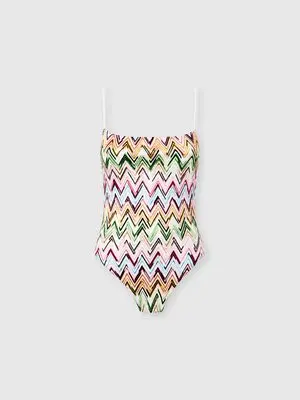 Missoni Stretch Viscose Chevron One Piece Swimsuit