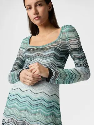 Missoni Viscose Chevron Lamé Sequined Mini Dress