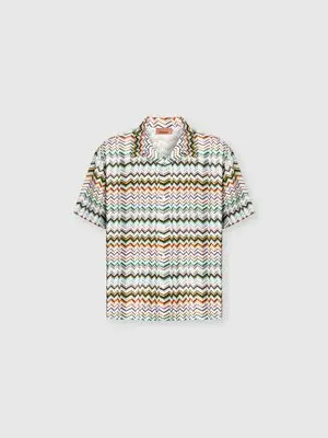 Missoni Bowling Shirt In Viscose With Irregular Zigzag Print - Multicoloured