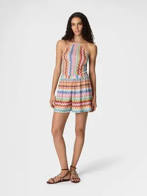 Missoni Short Jumpsuit In Lamé Viscose With Pixel-effect Zigzag Pattern