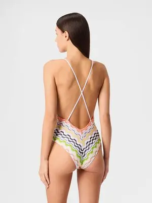Missoni One-piece Swimsuit In Pure Viscose With V-neckline - Multicoloured