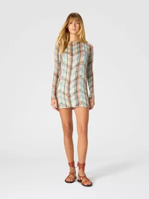 Missoni Multi-technique Mixed Viscose Lamé Mini Dress With Boat Neck