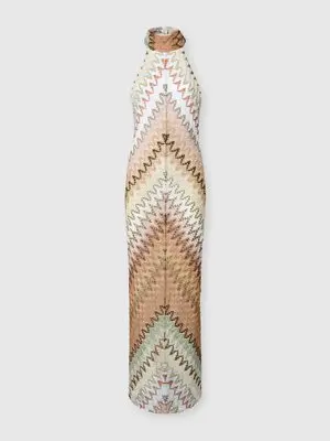 Missoni Long Dress With Halterneck Neckline In Zig Zag Lace - Multicoloured