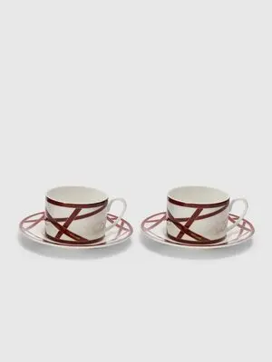 Missoni Nastri Set Of 2 Tea Cups & Saucers - Red