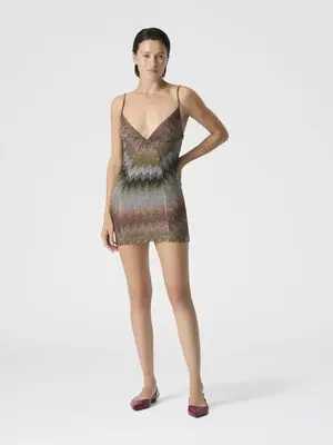 Missoni Sleeveless Viscose Lamé Mini Dress With Deep Neckline - Multicoloured