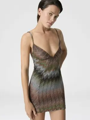 Missoni Sleeveless Viscose Lamé Mini Dress With Deep Neckline - Multicoloured