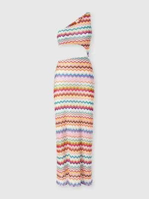 Missoni One-shoulder Cover-up In Lamé Viscose With Pixel-effect Zigzag Pattern - Multicoloured