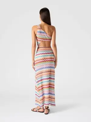 Missoni One-shoulder Cover-up In Lamé Viscose With Pixel-effect Zigzag Pattern