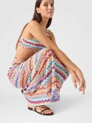 Missoni One-shoulder Cover-up In Lamé Viscose With Pixel-effect Zigzag Pattern