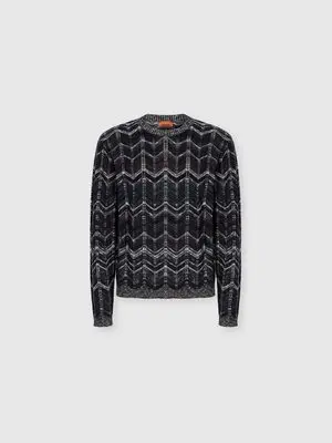 Missoni Crew-neck Cotton Chevron Pullover With Ribbed Trims