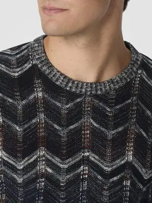 Missoni Crew-neck Cotton Chevron Pullover With Ribbed Trims
