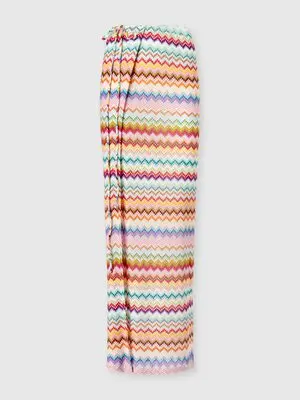Missoni Long Pareo Skirt In Lamé Viscose With Pixel-effect Zigzag Pattern