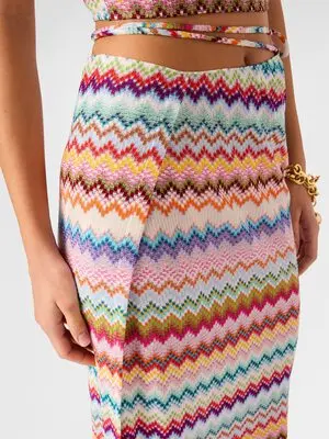 Missoni Long Pareo Skirt In Lamé Viscose With Pixel-effect Zigzag Pattern