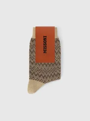 Missoni Short Lamé Knit Socks With Zigzag Pattern