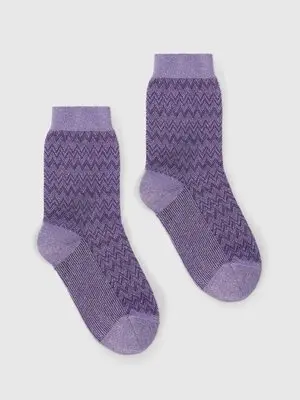 Missoni Short Lamé Knit Socks With Zigzag Pattern - Multicoloured