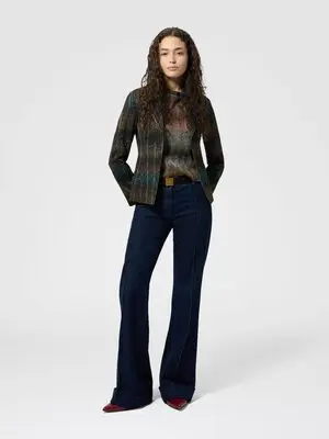 Missoni Denim Flared Trousers With Cuffed Hem And Centre Crease - Dark Blue