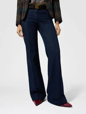 Missoni Denim Flared Trousers With Cuffed Hem And Centre Crease - Dark Blue