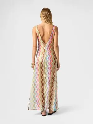 Missoni Long Cover-up With Deep V-neckline In Zig Zag Raschel Knit