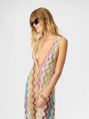 Missoni Long Cover-up With Deep V-neckline In Zig Zag Raschel Knit