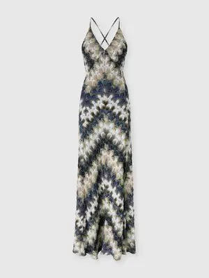 Missoni Long Dress With V-neck In Lamé Viscose With Lace Motif - Multicoloured