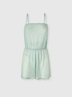 Missoni Short Jumpsuit In Lamé Viscose With Spiderweb Motif - Light Blue