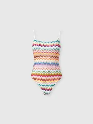 Missoni One-piece Swimsuit In Lamé Viscose With Pixel-effect Zigzag Pattern - Multicoloured
