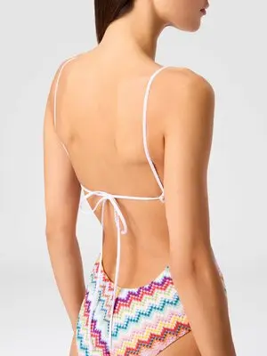 Missoni One-piece Swimsuit In Lamé Viscose With Pixel-effect Zigzag Pattern